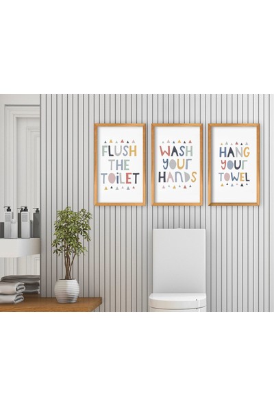 Bk Home Tuvalet 3'lü El Yapımı Ahşap Çerçeveli Tablo-2
