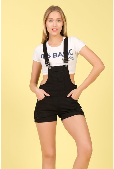 Kadın Siyah Renk Yırtık Detaylı Slopet Şort Kadın Siyah Renk Yırtık Detaylı Slopet Şort