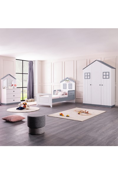 Setay Montessori Çocuk Odası, Casa Montessori Çocuk Odası Takımı - Gri (Karyola + Dolap + Şifonyer)