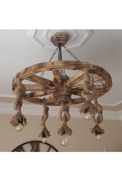 Otantik Çarşı Ahşap Halatlı Teker Avize 70 Cm. 5'li Otantik Çarşı Ahşap Halatlı Teker Avize 70 Cm. 5'li