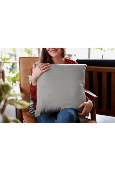 Nar Homes Çift Taraflı Dekoratif Kırlent Kılıfı Düz Renk 43 x 43 cm Gri