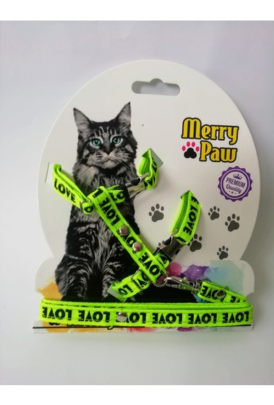 Merrypaw Love Baskılı Kedi Bel Gezdirme Seti- Yeşil