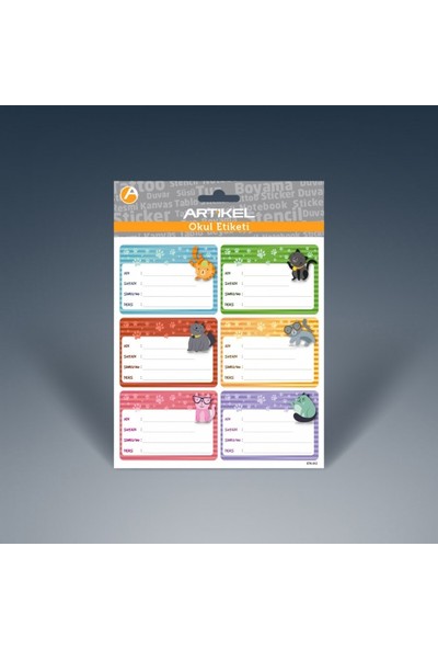 Artikel ETK-012 Sevimli Kedi Okul Etiketi 12'li
