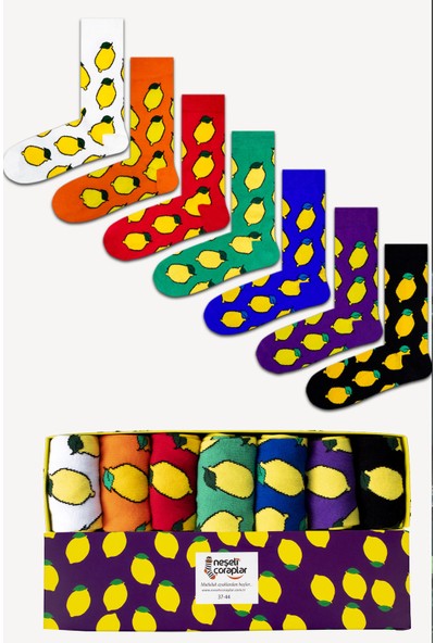 Neşeli Çoraplar 7'li Limon Renkli Çorap Set