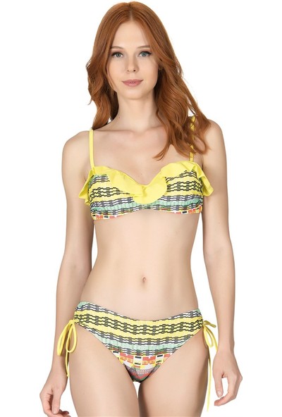 Endeep Kadın Sarı Desenli Straplez Bikini Takımı Endeep Kadın Sarı Desenli Straplez Bikini Takımı