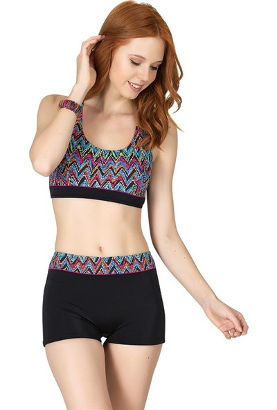 Endeep Kadın Zigzag Desenli Şortlu Bikini Takımı