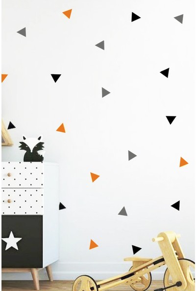 Dekolive Siyah Gri Turuncu Renk Üçgenler Çocuk Odası Sticker