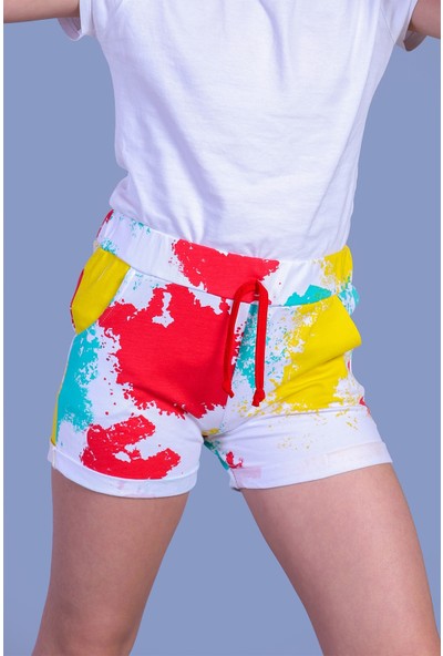 Toontoy Kids Kids Kız Çocuk Batik Desenli Iki Yanı Cepli Şort