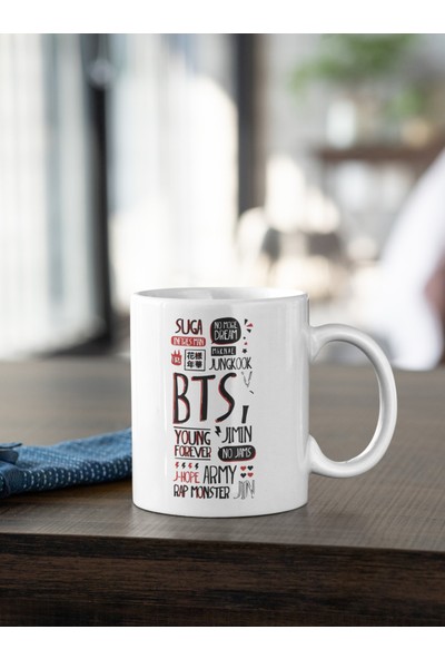 Kio Tasarım Bts K-pop Müzik Grubu 8 Baskılı Kahve Çay Kupası Kupa Beyaz Porselen Mug Sevgililer-İş Arkadaşı-Doğum-Günü Hediyesi Hediye