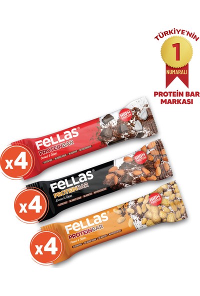 Fellas Yüksek Protein Bar 45 gr Karma Kutu 12 Adet ( 3 Çeşit)