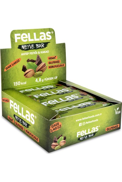 Fellas Meyve Bar - Antep Fıstığı ve Kakao 40 gr x 12 Adet Fellas Meyve Bar - Antep Fıstığı ve Kakao 40 gr x 12 Adet