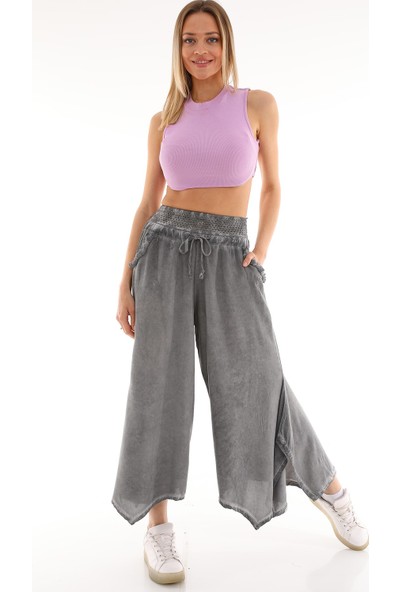 PodiumStar Kadın Yüksek Bel Etnik Bol Paça Viskon Kumaş Salaş Pantolon