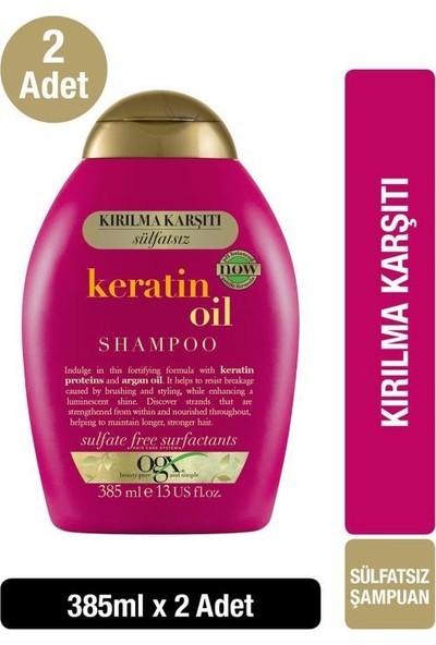 OGX Keratin Oil Sülfatsız Şampuan 385 ml x2