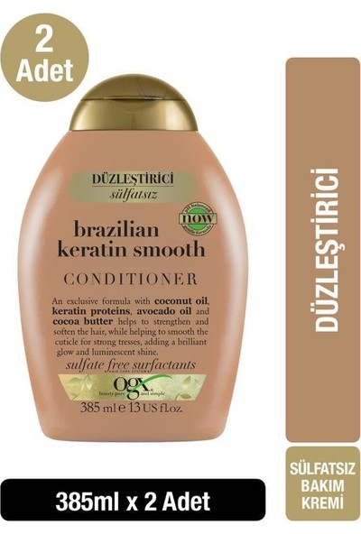 OGX Brazilian Keratin Smooth Sülfatsız Bakım Kremi 385 ml x2 OGX Brazilian Keratin Smooth Sülfatsız Bakım Kremi 385 ml x2