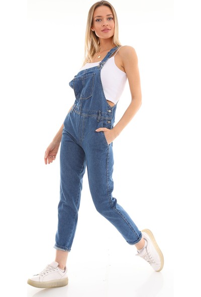 PodiumStar Kadın Bahçıvan Salopet Kot Pantolon Tulum