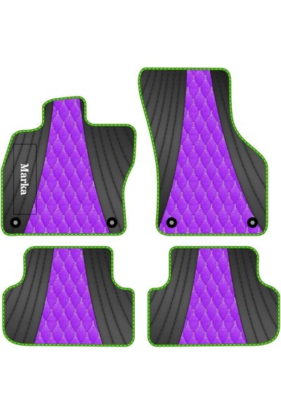 Tegin Bmw 7 Serisi E65 2002-2009 - Short Mor Siyah Deri Desenli Yeşil Kenarlı Paspas Tegin Bmw 7 Serisi E65 2002-2009 - Short Mor Siyah Deri Desenli Yeşil Kenarlı Paspas
