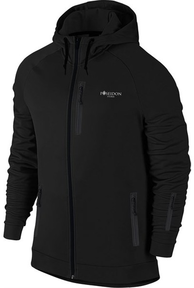 Poseidon Storm Büyük Beden Erkek Siyah Günlük Sweatshirt 3XL-10XL Önü ve Bileği Fermuarlı M8