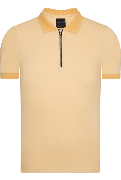 Ghassy Co. Ghassy Co.erkek Bej Fermuarlı Polo Yaka Petek Dokulu Erkek Spor Tshirt