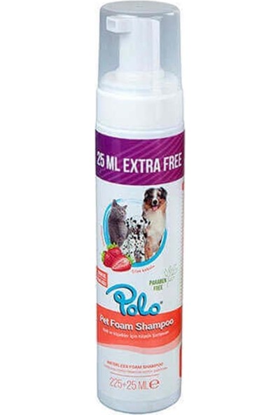 Polo Çilek Kokulu Durulanmayan Kedi ve Köpek Sampuani 225+25 ml