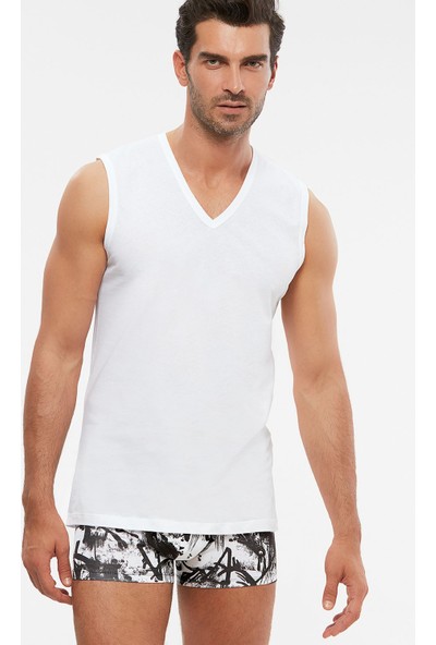 Kom Erkek Penye V-Yaka Kolsuz Nobre T-Shirt Atlet 2 Li Beyaz S-2xl Kom Erkek Penye V-Yaka Kolsuz Nobre T-Shirt Atlet 2 Li Beyaz S-2xl