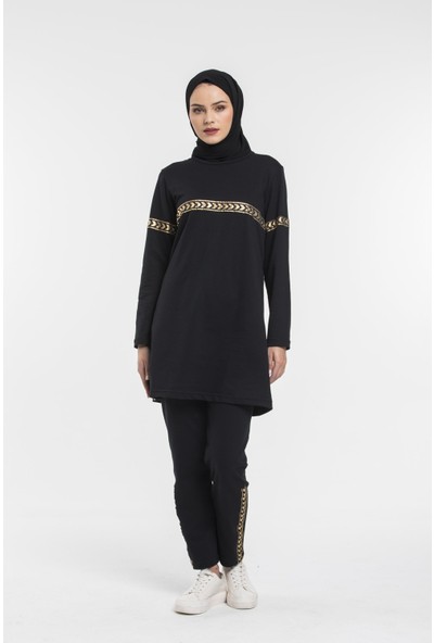 Cng Moda Kadın Sarı Şerit Gri Eşofman Takımı