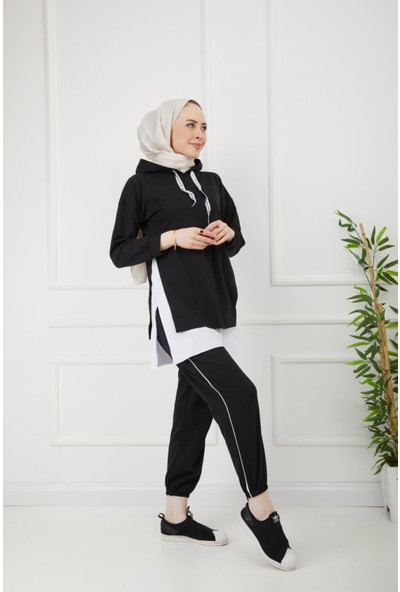 Cng Moda Beyaz Tshrt Siyah Tesettür Eşofman Takımı