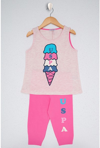 U.S. Polo Assn. Kız Çocuk Pembe Melanj Pijama 50241942-VR114