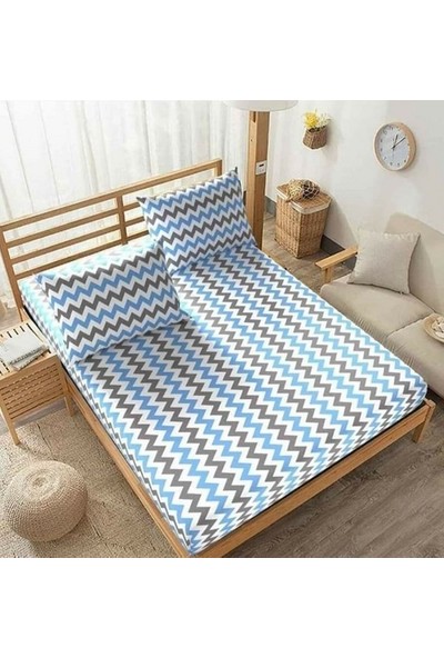 Üntaş Üntaşlife Tek Kişilik Lastikli Çarşaf+1 Adet Yastık Kılıfı 120X200 Mavi Gri ECMAVIZIZAG20