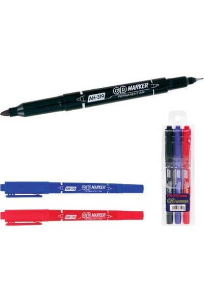 Aihao AH-319 Çift Uçlu Permanent Asetat Kalemi 3'lü Paket Aihao AH-319 Çift Uçlu Permanent Asetat Kalemi 3'lü Paket