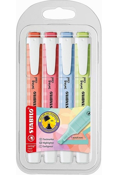 Stabilo Swing Cool 275/4-08-1 Pastel Fosforlu Kalem 4`lü Yeni Renkler Stabilo Swing Cool 275/4-08-1 Pastel Fosforlu Kalem 4`lü Yeni Renkler