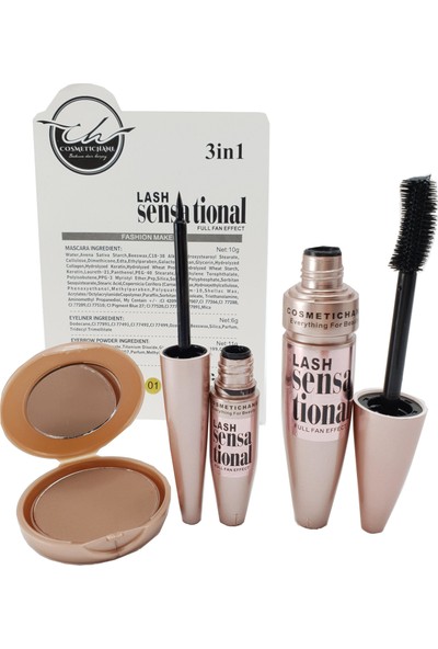 Cosmetichane 3lü Set (Maskara + Likit + Kaş Farı) 01
