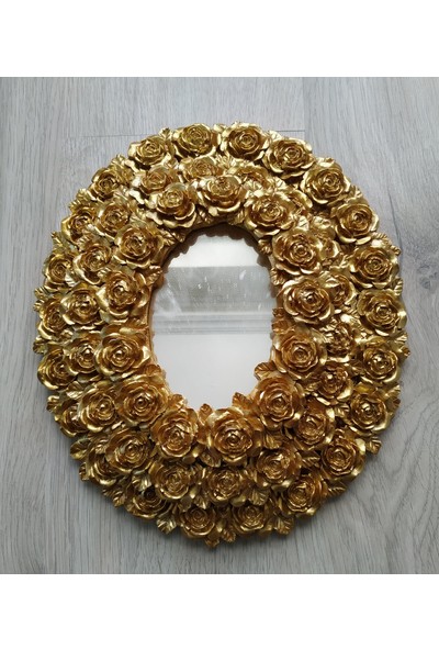 Happens Dekoratif Gül Desenli Ayna, Üçlü Dekoratif Ayna, Altın Yaldız Ayna