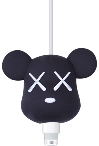 Sevimli Şarj Kablo Koruyucu Figürlü Kablo Siyah Kaws