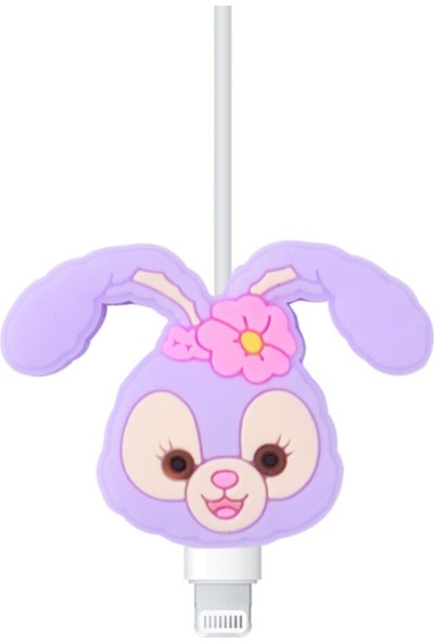 Sevimli Şarj Kablo Koruyucu Figürlü Kablo Mor Tavşan