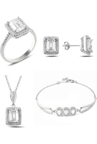 Mercan Silver Gümüş Dikdörtgen Taşlı Set ve Bileklik Mercan Silver Gümüş Dikdörtgen Taşlı Set ve Bileklik