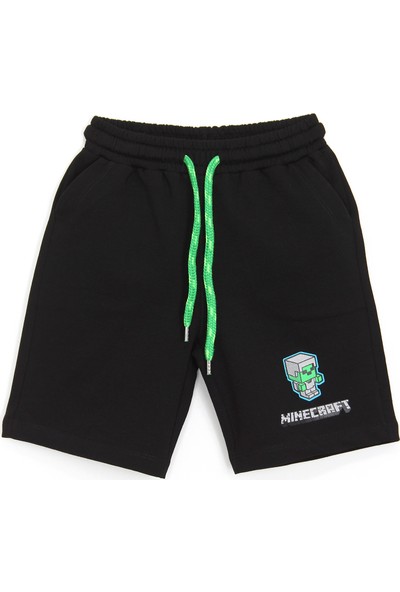 Minecraft Karakter Baskılı Erkek Çocuk Şort 4 - 12 Yaş Siyah