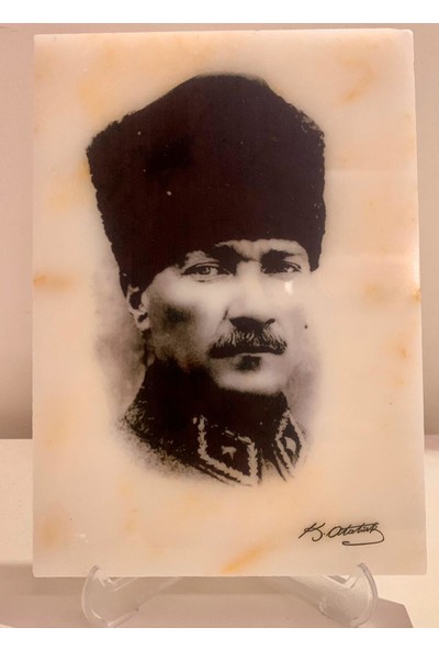 Mustafa Kemal Atatürk Baskılı Imzalı Ayaklı Mermer Tablo