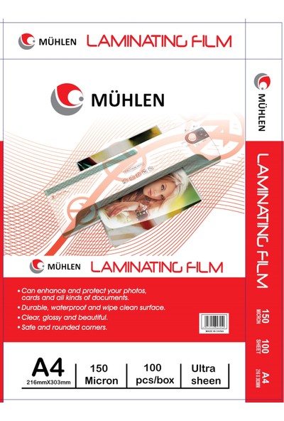 Mühlen Laminasyon Makinesi Filmi 150 Mc A4 1 Paket 100 Adet Mühlen Laminasyon Makinesi Filmi 150 Mc A4 1 Paket 100 Adet