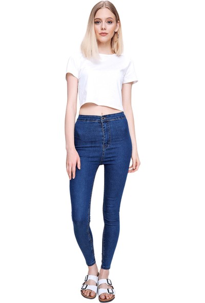 Butikburuc Kadın Koyu Mavi Cepsiz Joni Jean Pantolon Butikburuc Kadın Koyu Mavi Cepsiz Joni Jean Pantolon