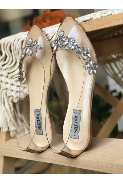 Surpie Shoes Taş Detaylı Şeffaf Nude Kadın Babet