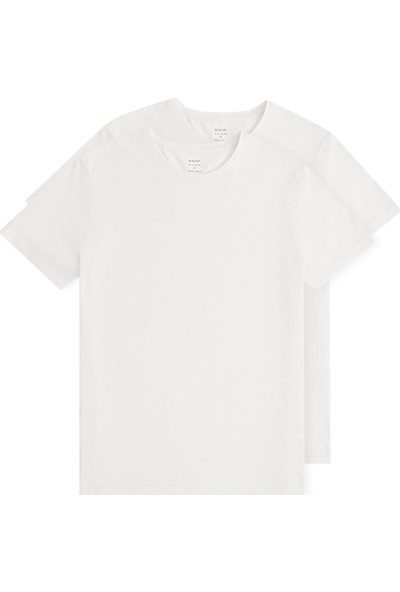 Avva Erkek Beyaz 2'li Bisiklet Yaka Düz T-Shirt E001012