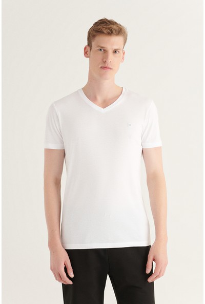 Avva Erkek Beyaz Ultrasoft V Yaka Düz Modal T-Shirt A11B1173 Avva Erkek Beyaz Ultrasoft V Yaka Düz Modal T-Shirt A11B1173