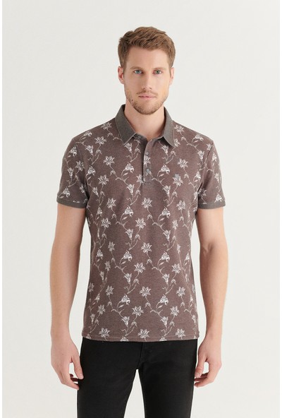 Avva Erkek Koyu Gri Polo Yaka Baskılı T-Shirt A11Y1132
