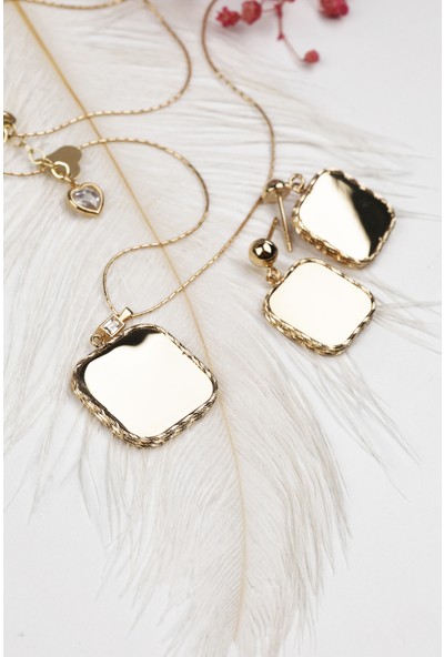 Kolyecik Italyan Kare Plaka Takım Kolyecik Italyan Kare Plaka Takım