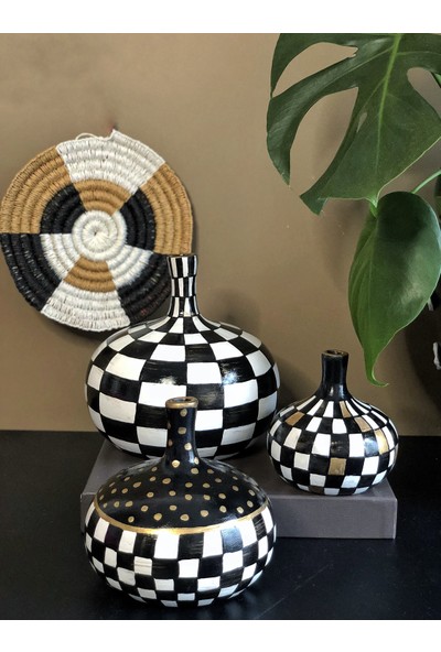 E.K. Concept Siyah Seramik El Yapımı Üçlü Vazo Set