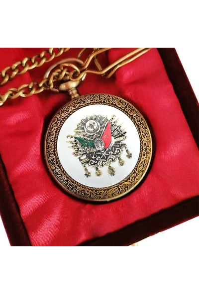 Denacci Osmanlı Arma Kapaklı Kişiye Özel Vintage Köstekli Cep Saati Denacci Osmanlı Arma Kapaklı Kişiye Özel Vintage Köstekli Cep Saati