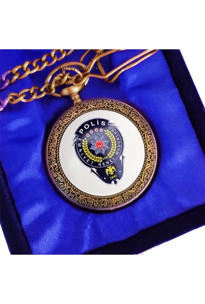Denacci Polis Amblem Kapaklı Kişiye Özel Vintge Köstekli Cep Saati