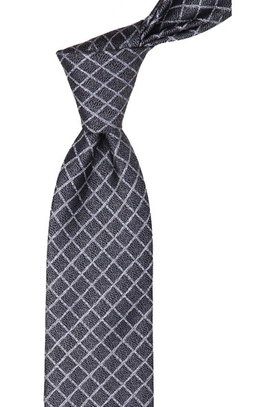 Kravatkolik Gri Ekose Desen Mendilli Klasik Kravat KK10385