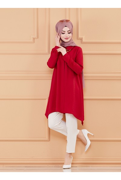 Tofisa Asimetrik Kesim Tunik - Bordo - Tofisa