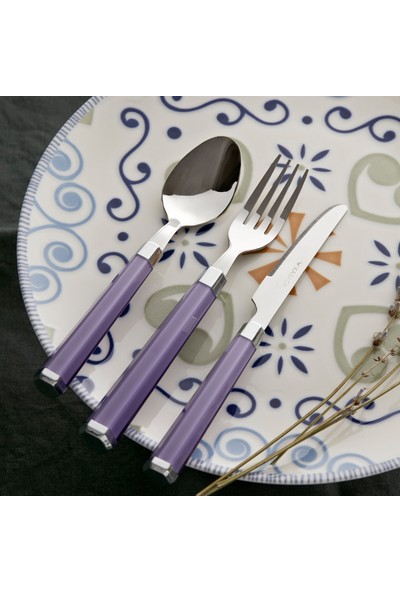 Karaca Freya Mor 18 Parça 6 Kişilik Çatal Kaşık Bıçak Seti